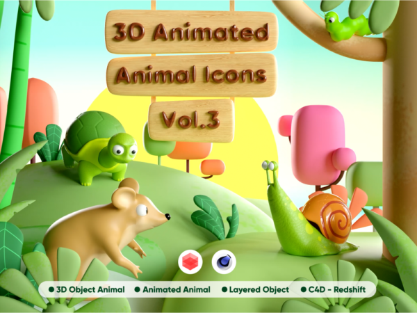 3D Animated Animals Vol. 2 | C4D, MP4 & GIF