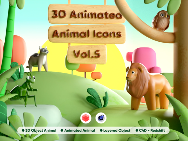 3D Animated Animals Vol. 5 | C4D, MP4 & GIF