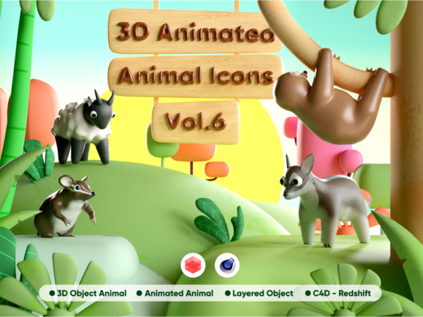 3D Animated Animals Vol. 2 | C4D, MP4 & GIF