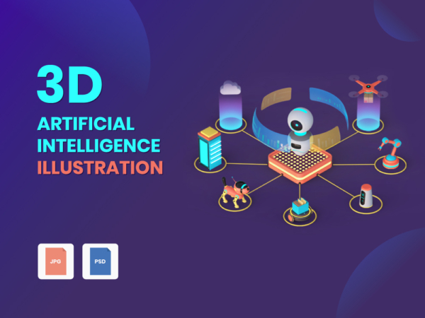 3D Artificial Intelligence Illustration - Flat Icons
