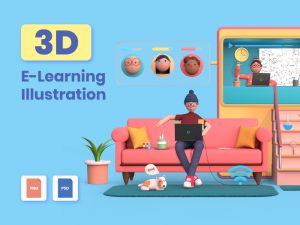 3D E-Learning Illustration - Flat Icons