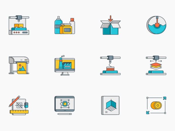 58 3D Printing & Modeling Icon Set - Flat Icons