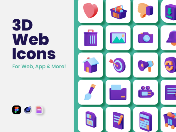 60 3D Web Icons - Flat Icons