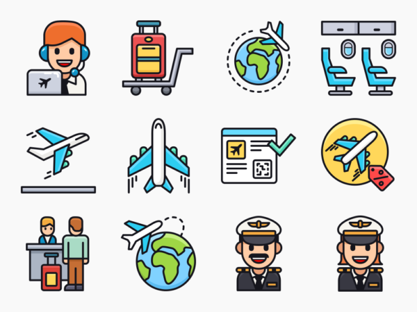 70 Airline Icon Set - Flat Icons
