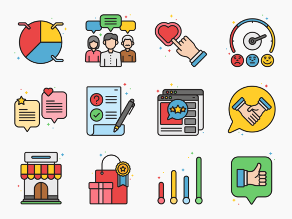 60 Customer Feedback Icon Set - Flat Icons