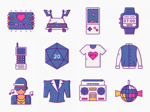 60 Eighties Nostalgia Icon Set - Flat Icons