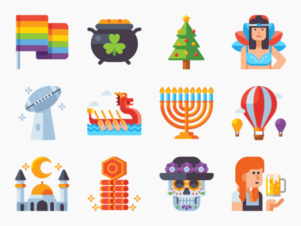 55 Festivals and Holidays Icon Set - Flat Icons