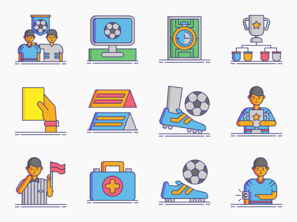 65 Football (Soccer) Icon Set - Flat Icons