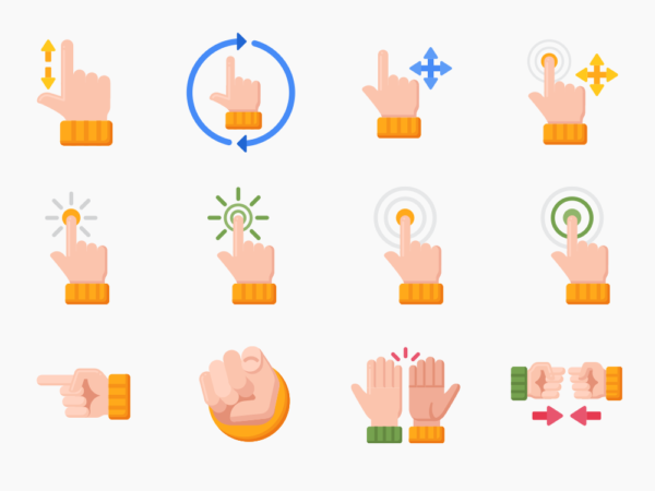 60 Hand and Touch Gestures Icon Set - Flat Icons
