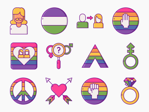 55 LGBT and Pride Icon Set - Flat Icons
