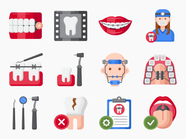 80 Orthodontics Icon Set - Flat Icons