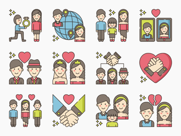 80 Relationships Icon Set - Flat Icons