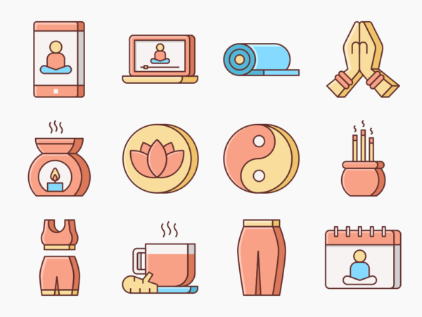 60 Yoga Icon Set - Flat Icons