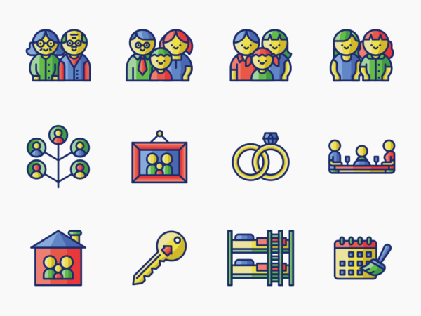 70 Family Life Icon Set - Flat Icons