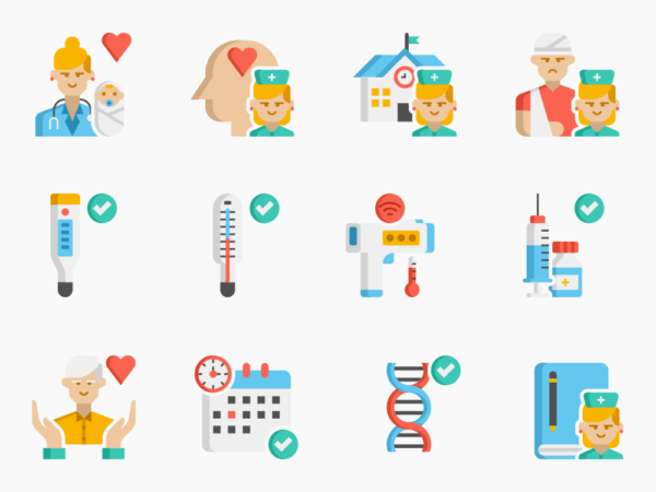 70 Nursing Icon Set - Flat Icons