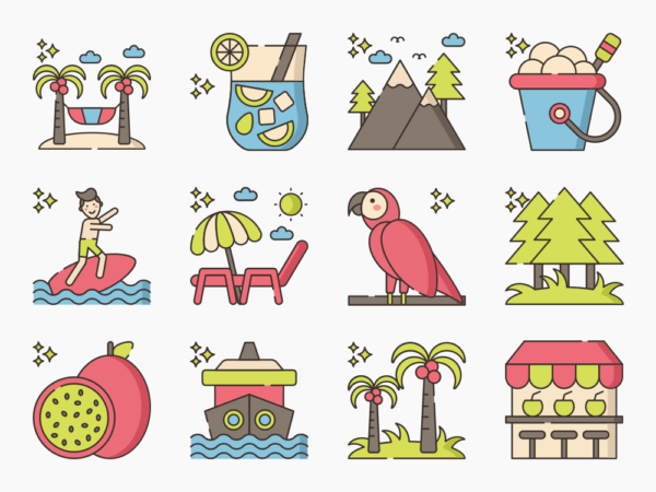 65 Tropical Icon Set - Flat Icons