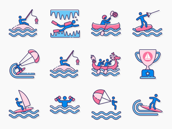 65 Water Sports Icon Set - Flat Icons