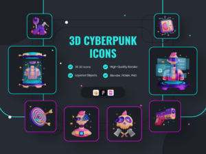 60 Cyberpunk Icon Set - Flat Icons