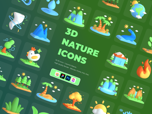 3D Nature Icon Set - Flat Icons