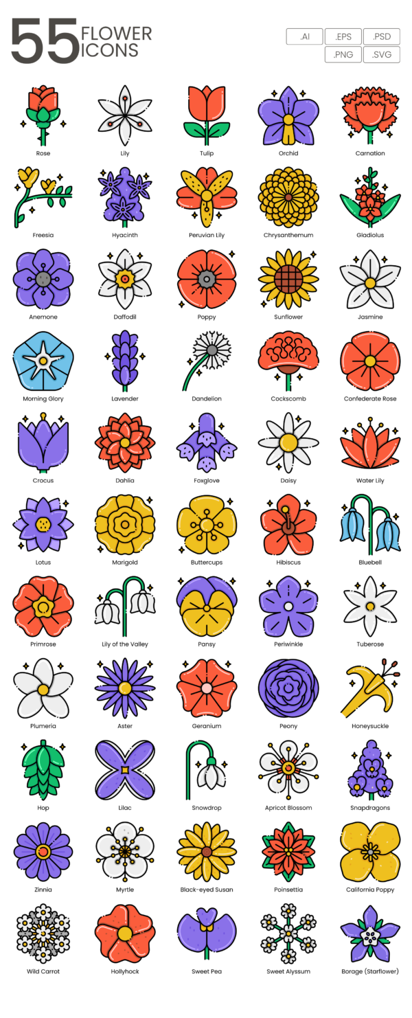 55 Flower Icon Set - Flat Icons