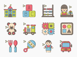 75 Preschool (Kindergarten) Icon Set - Flat Icons