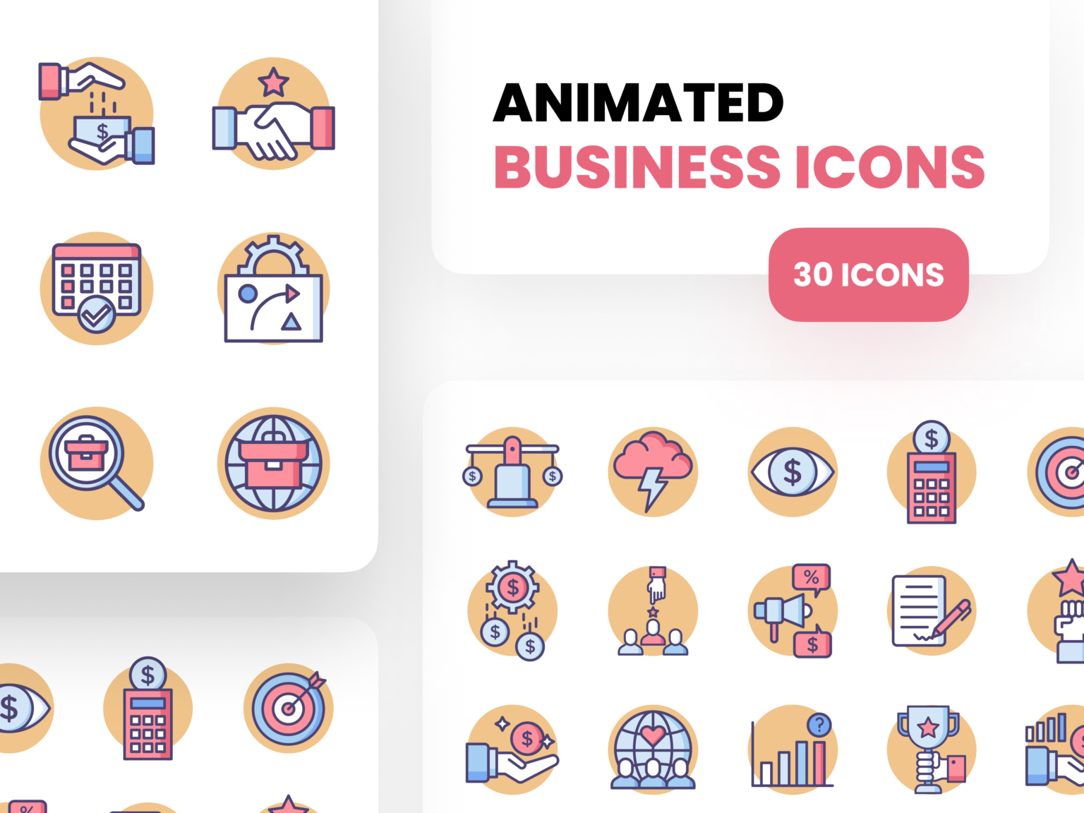 30 Animated Business Icon Set - Flat Icons
