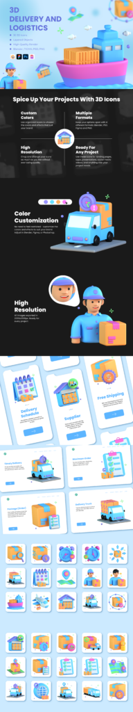 3D Delivery and Logistics Icon Set - Flat Icons