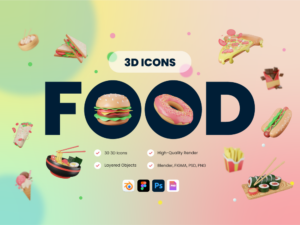 3D Food Icon Set - Flat Icons