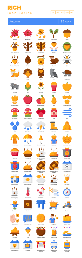 85 Autumn Icon Set - Flat Icons