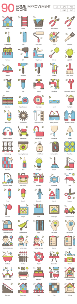 90 Home Improvement Icon Set - Flat Icons