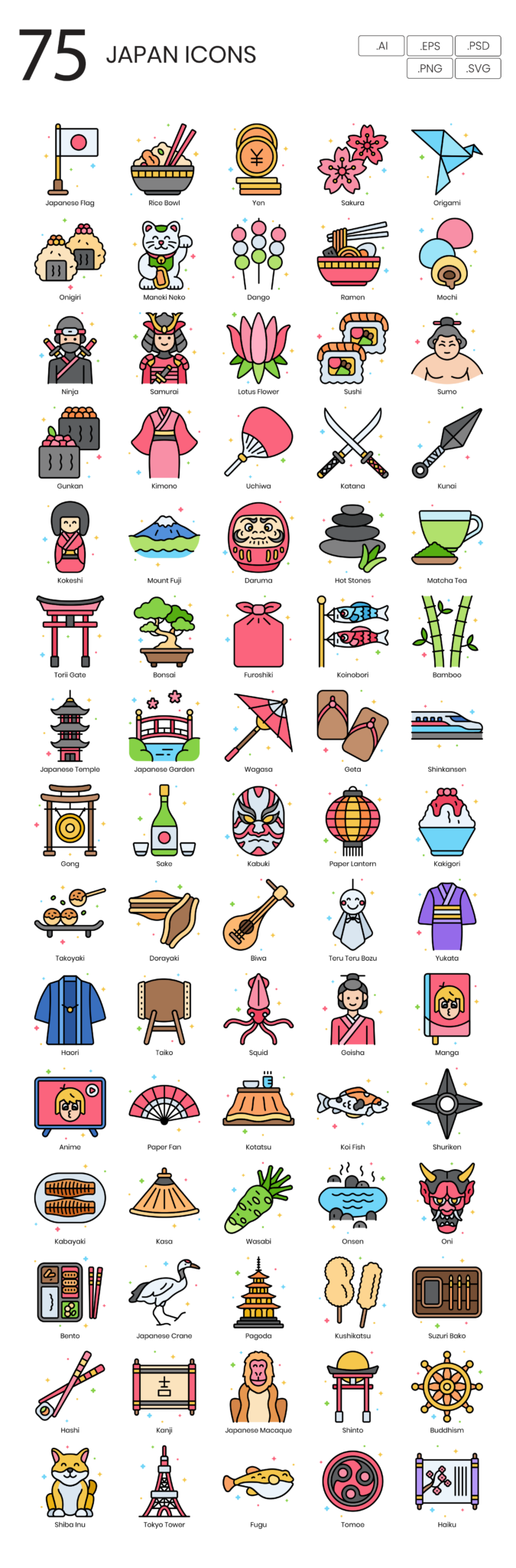 75 Japan Icon Set - Flat Icons