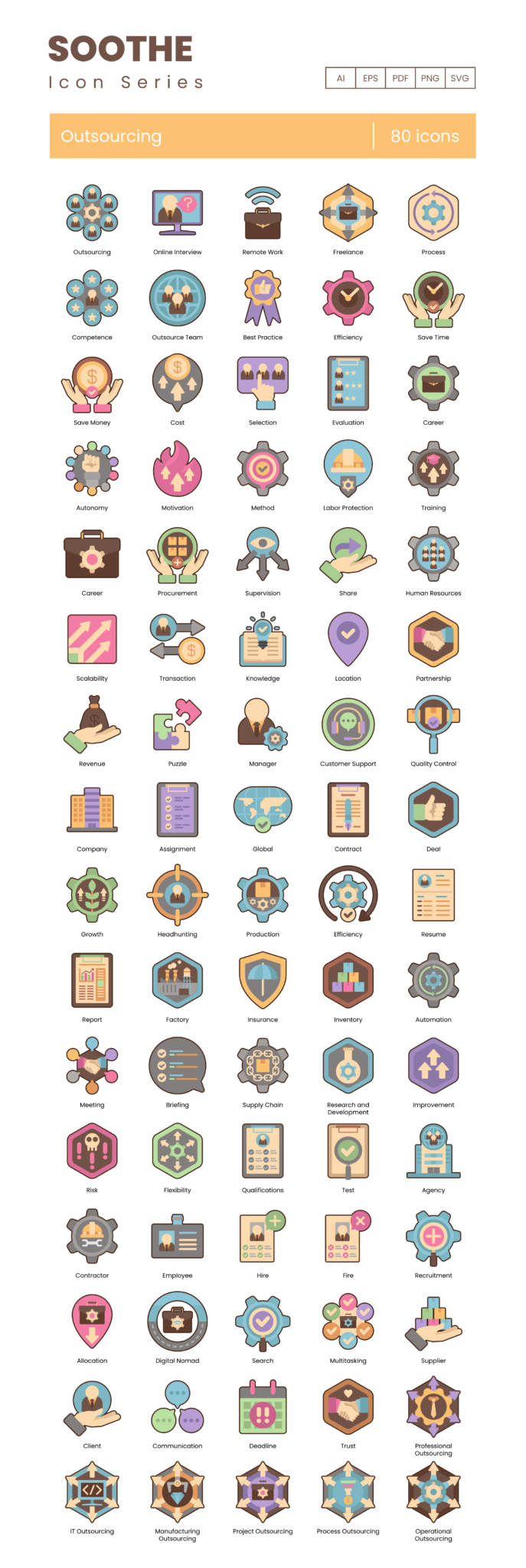 80 Outsourcing Icon Set - Flat Icons