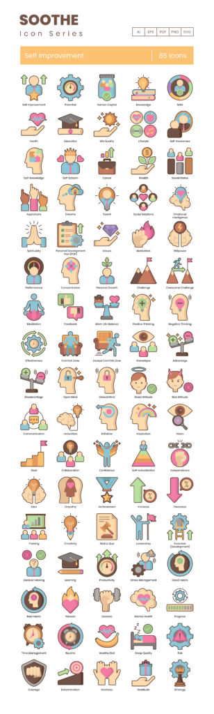 85 Self Improvement Icon Set - Flat Icons