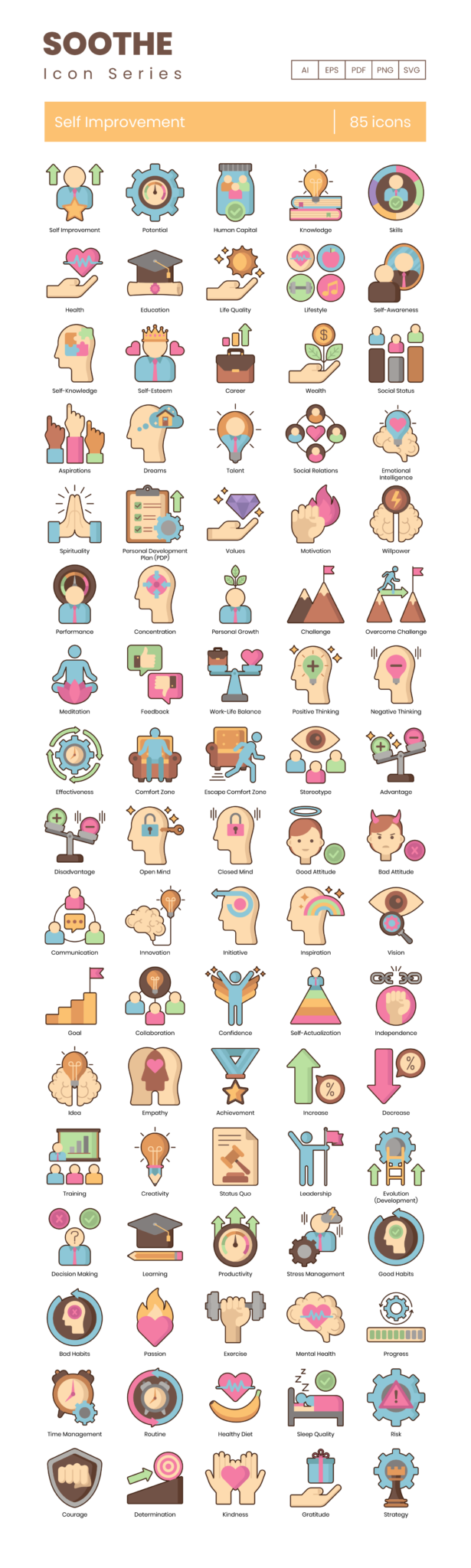 85 Self Improvement Icon Set - Flat Icons