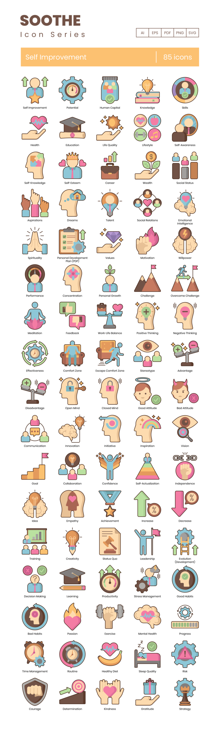 85 Self Improvement Icon Set - Flat Icons