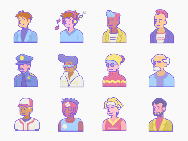 395 Male Diversity Avatar Icon Set - Flat Icons