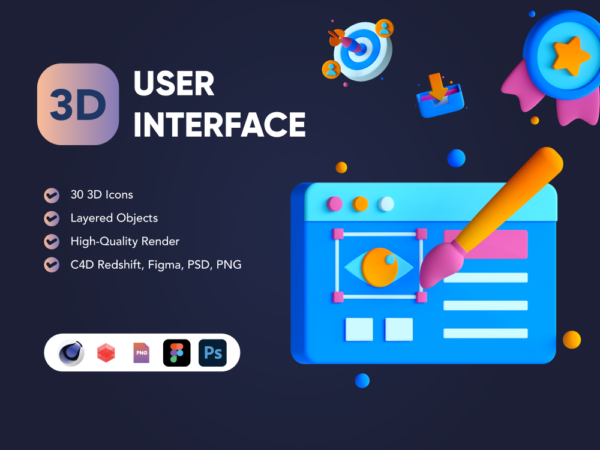 3D User Interface Icon Set - Flat Icons