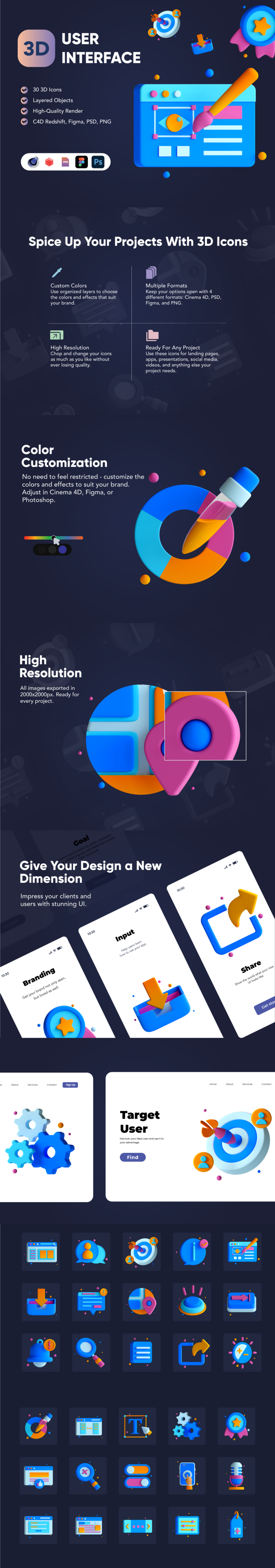 3D User Interface Icon Set - Flat Icons