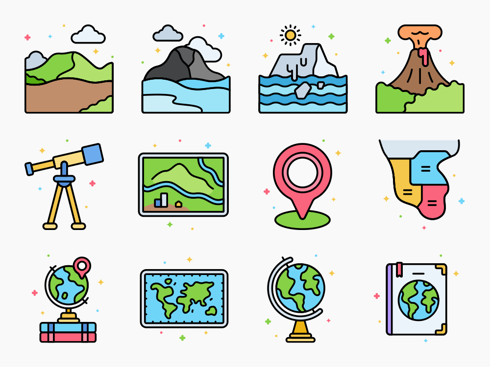 70 Geography Icon Set Flat Icons