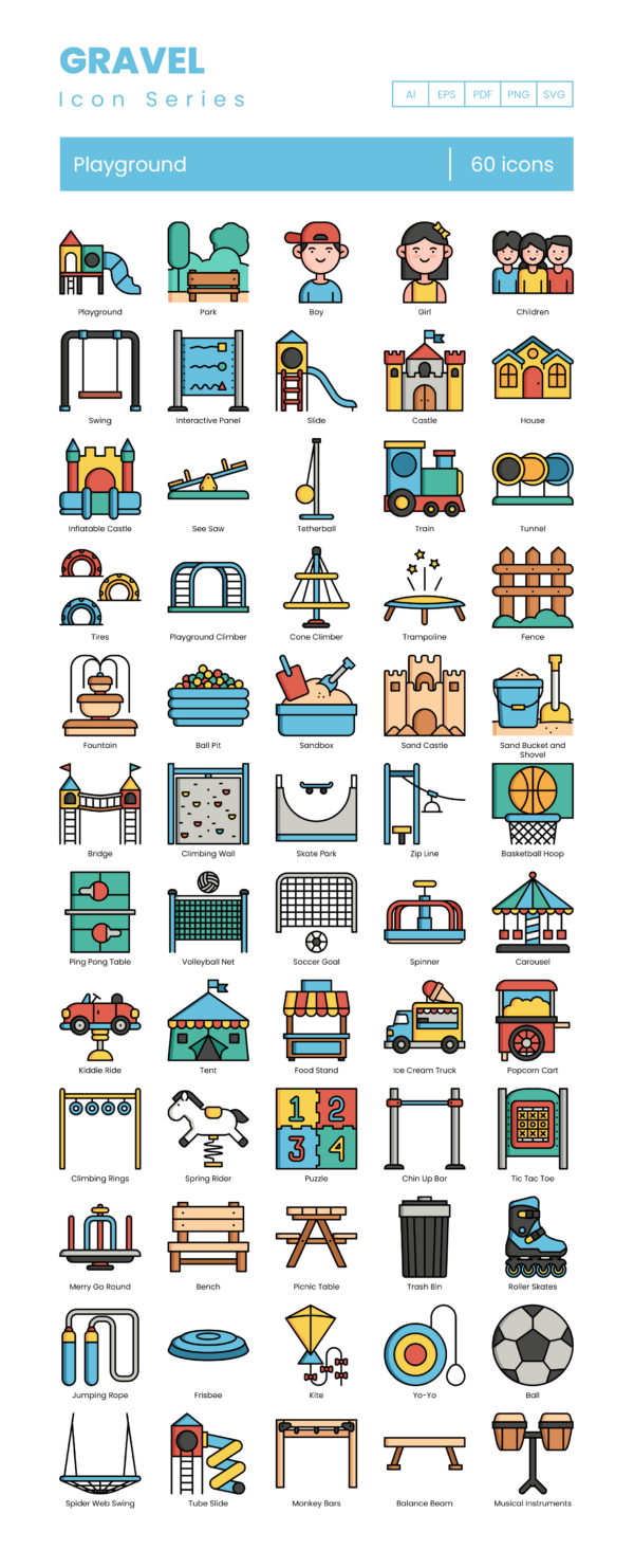 60 Playground Icon Set - Flat Icons