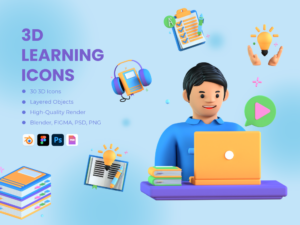 3D Learning Icon Set - Flat Icons