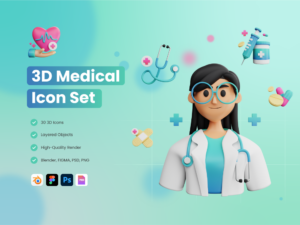 3D Medical Icon Set - Flat Icons