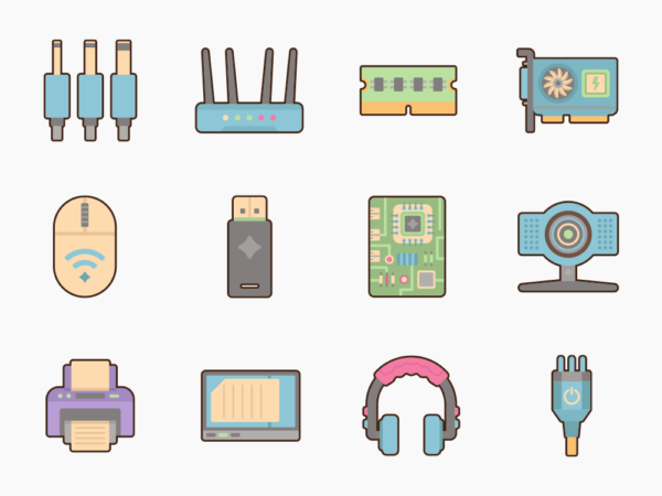 50 Computer Hardware Icon Set - Flat Icons