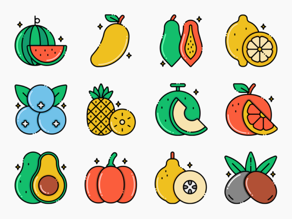 55 Fruit Icon Set - Flat Icons