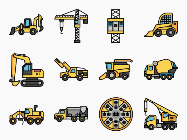 60 Machinery Icon Set - Flat Icons