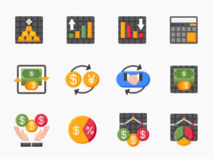70 Stock Market and Trading Icon Set - Flat Icons