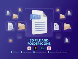 3D File and Folder Icon Set - Flat Icons