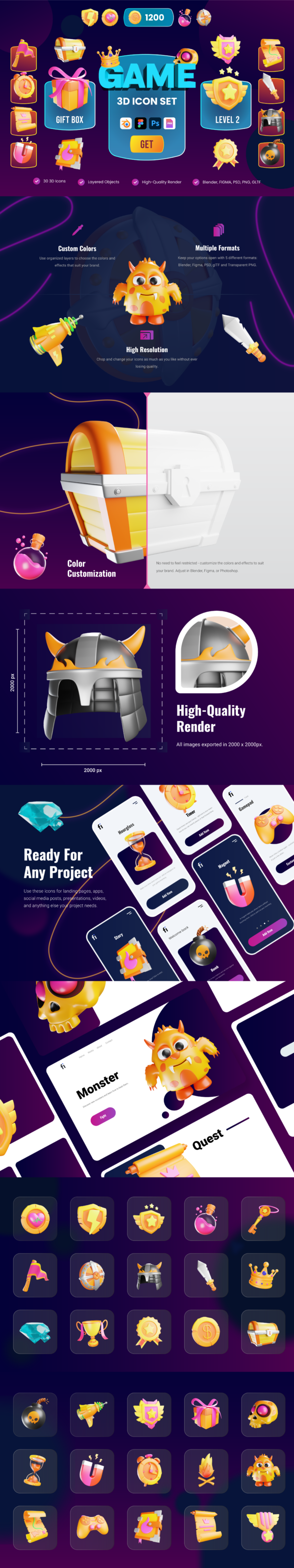 3D Game Icon Set - Flat Icons