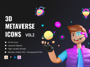 3D Metaverse Icon Set - Vol 1 - Flat Icons