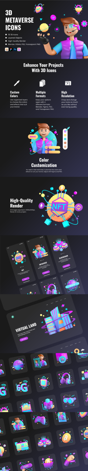 3D Metaverse Icon Set - Vol 2 - Flat Icons